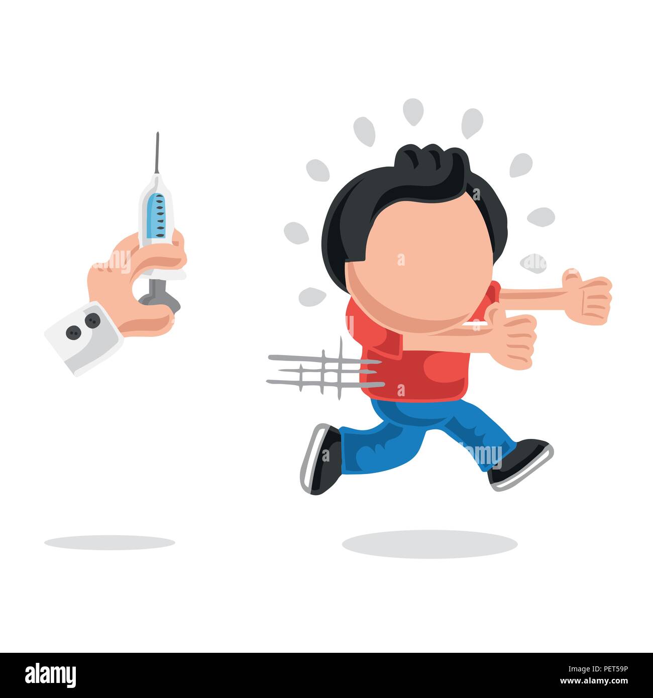 Vector hand-drawn cartoon illustration of man afraid and running from ...