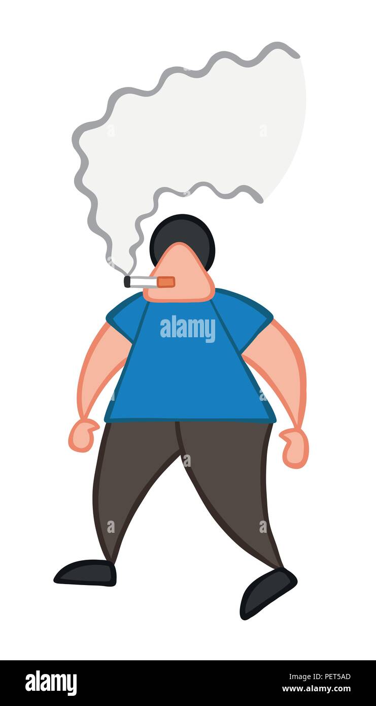 Vector illustration cartoon man character walking and smoking cigarette ...