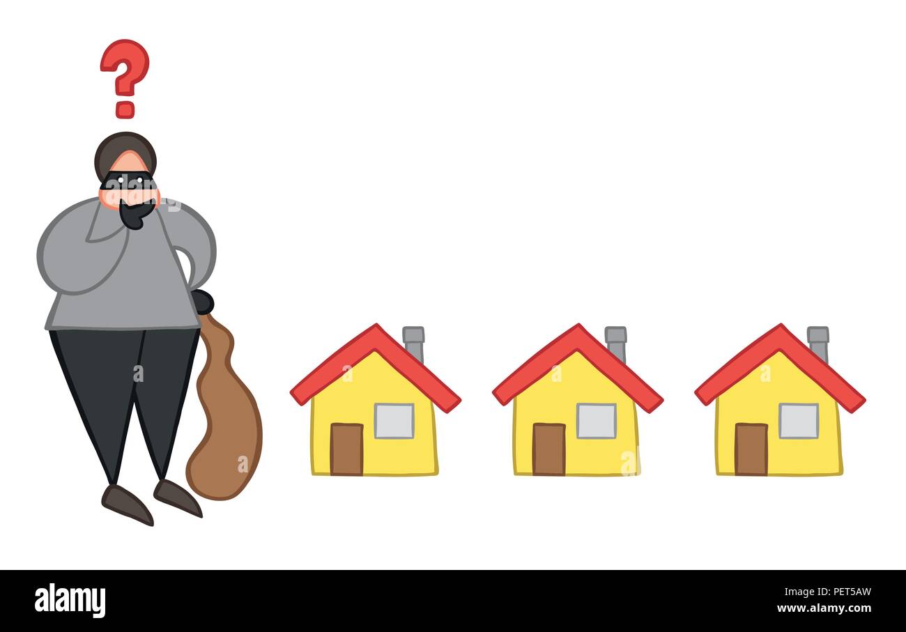 Vector illustration cartoon thief man with face masked with sack and ...