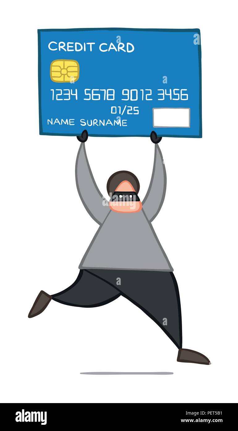 Vector illustration cartoon thief hacker man with face masked running ...