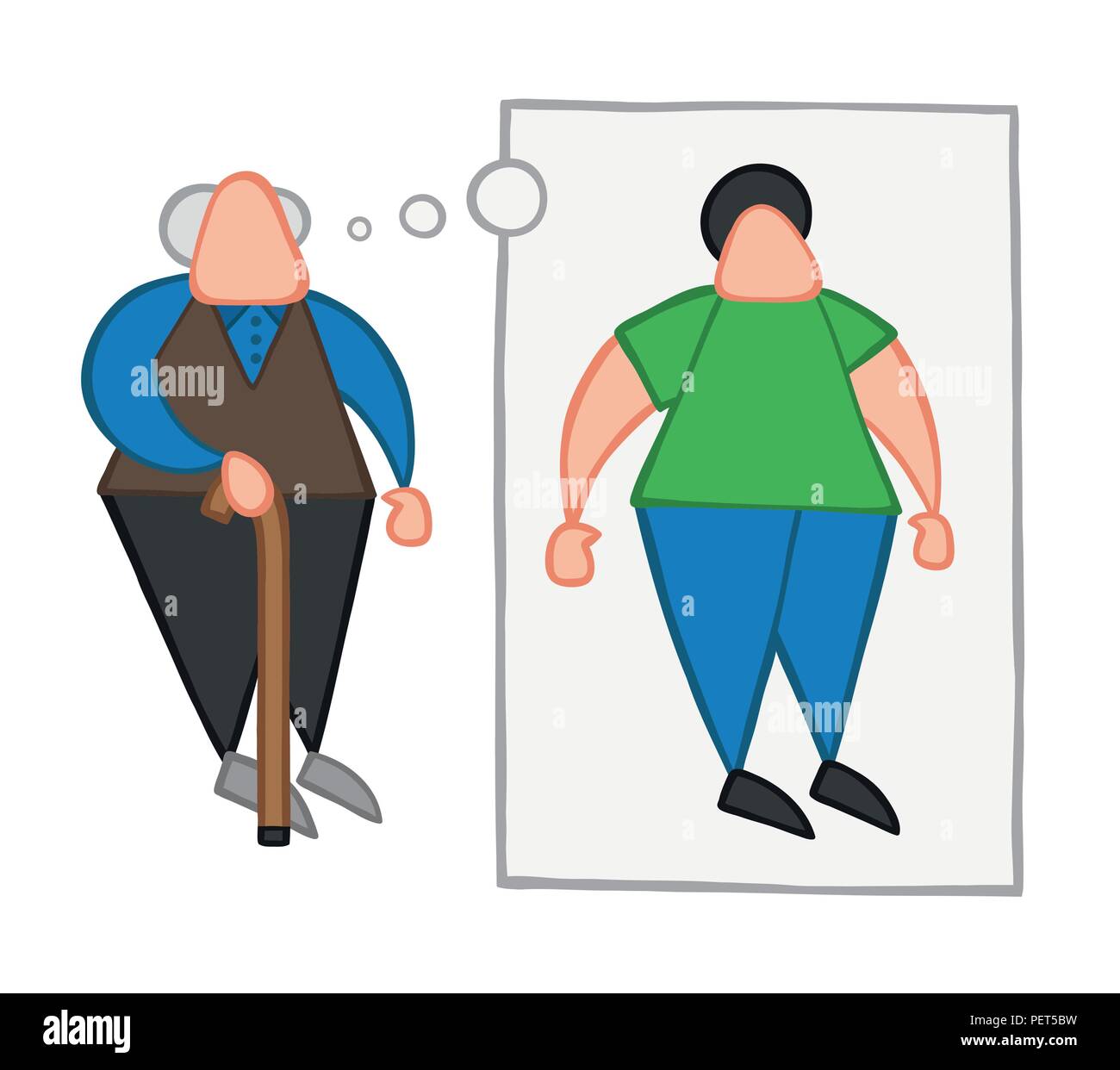 Vector illustration cartoon old man standing with wooden walking stick ...