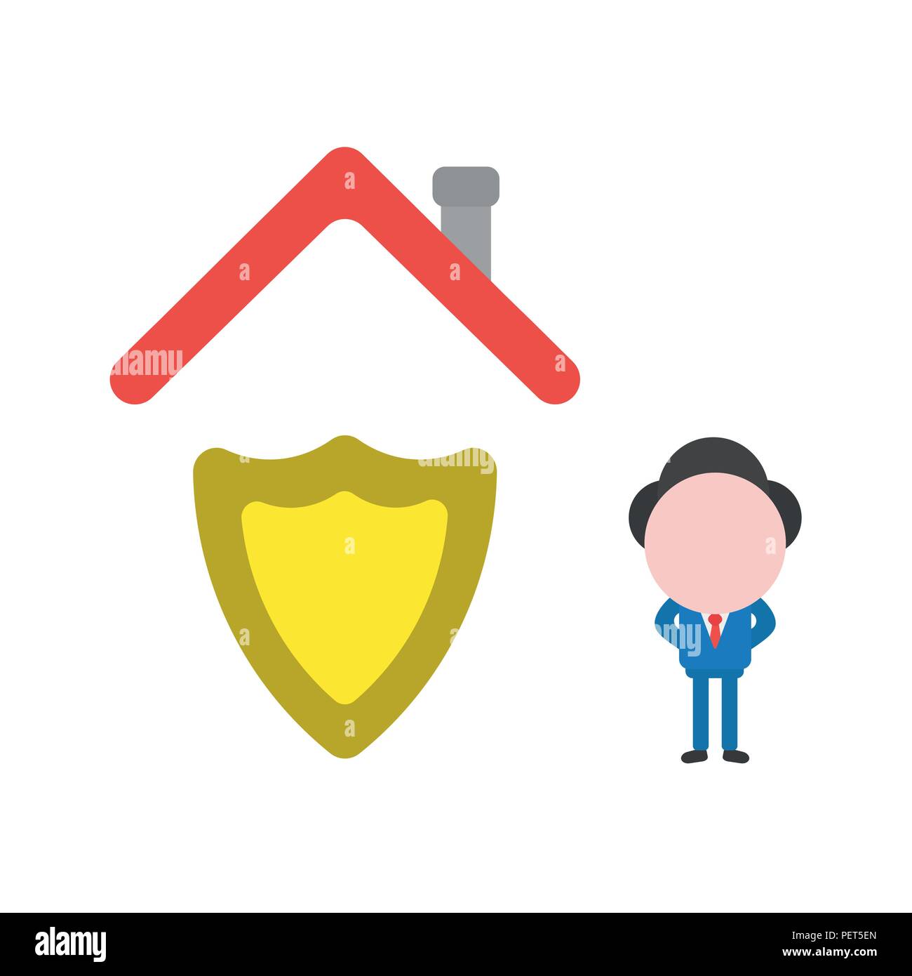 Vector illustration businessman character with guard shield under house ...