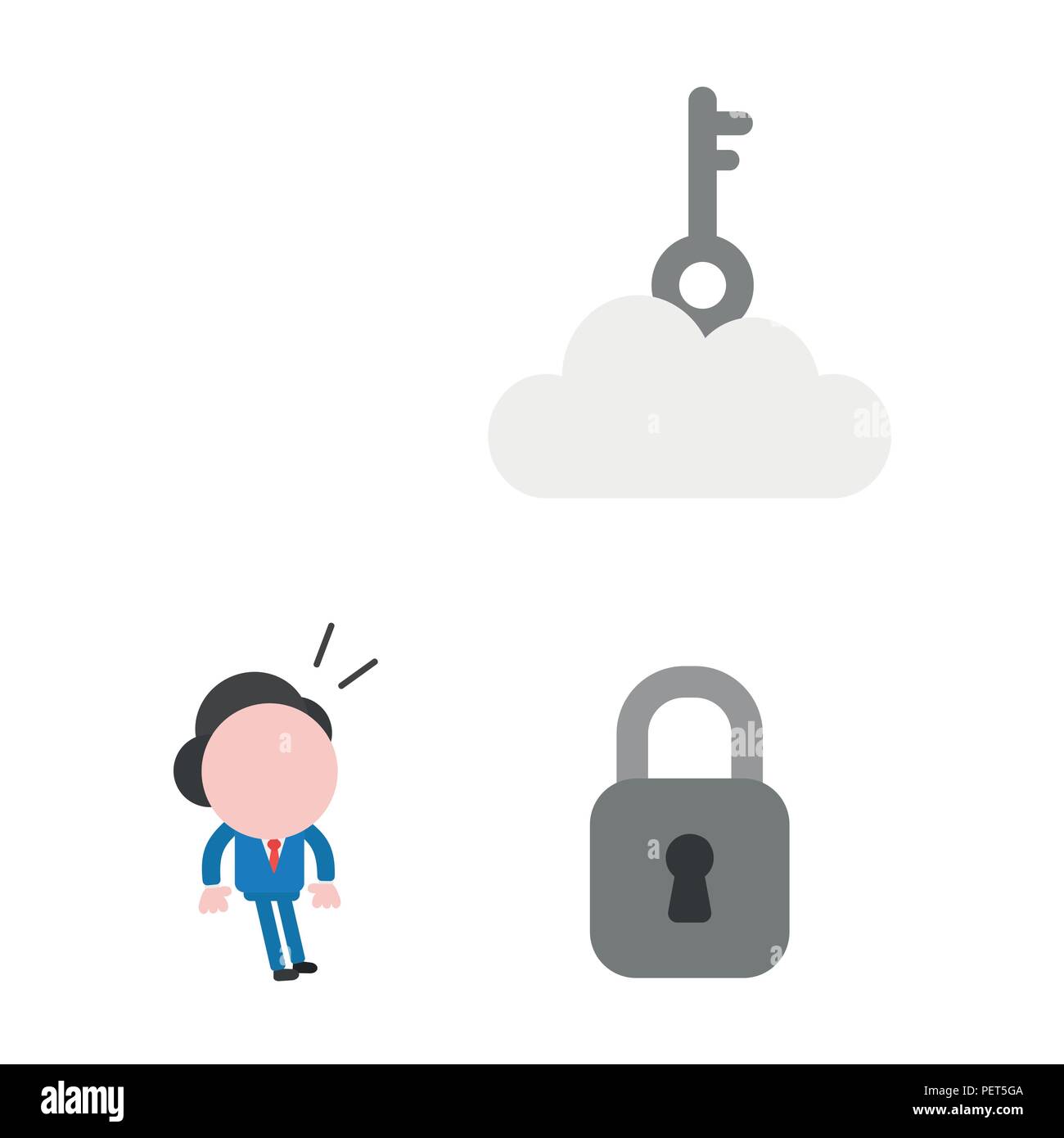 Vector illustration businessman character looking key on cloud to ...