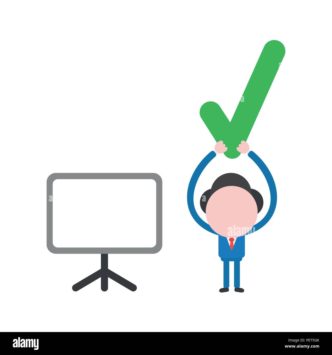 Vector illustration businessman character holding up green check mark ...