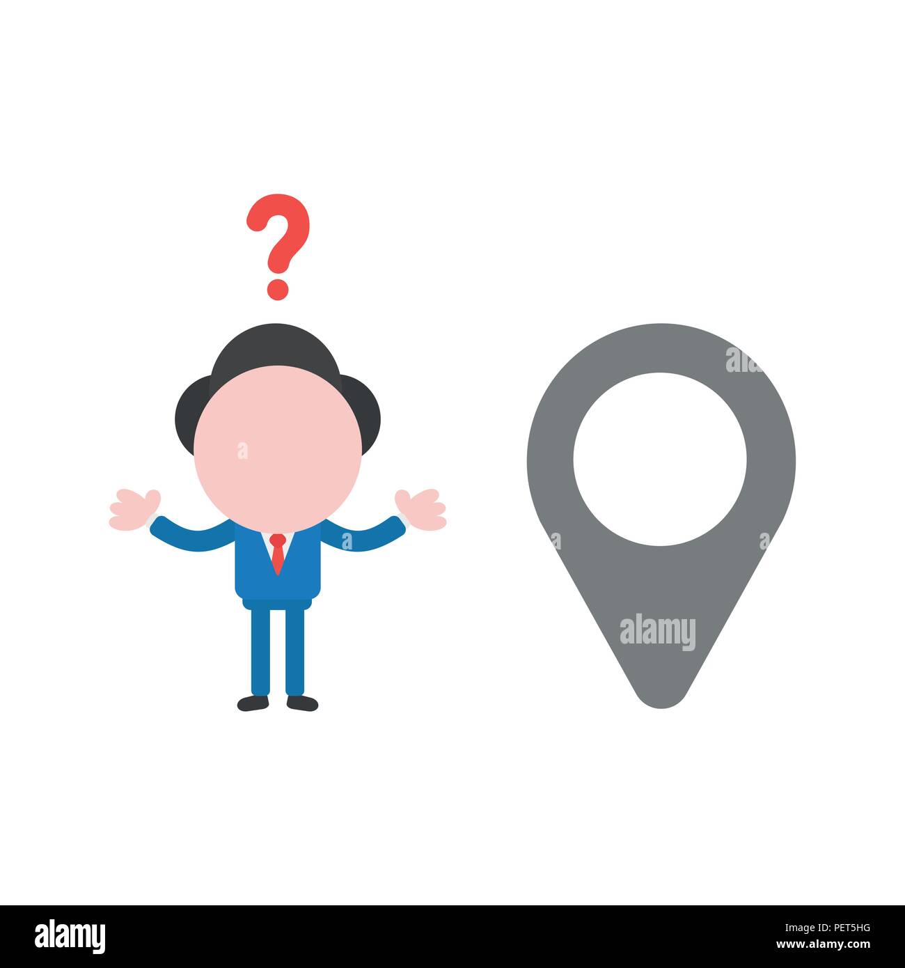 Vector illustration confused businessman character with map pointer ...