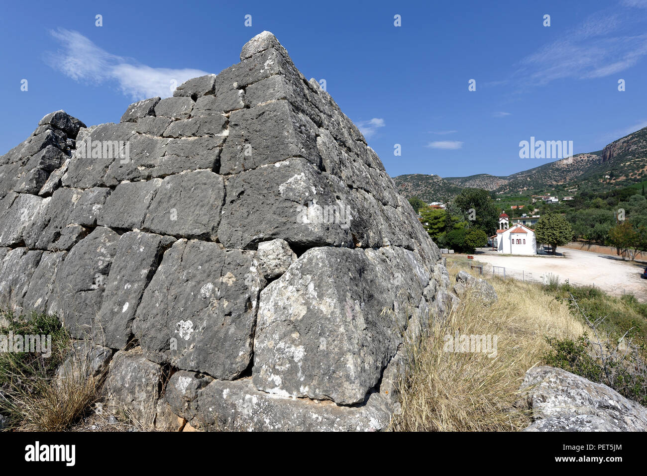 View of the facade of the Pyramid of Hellinikon, near the city of Argos ...