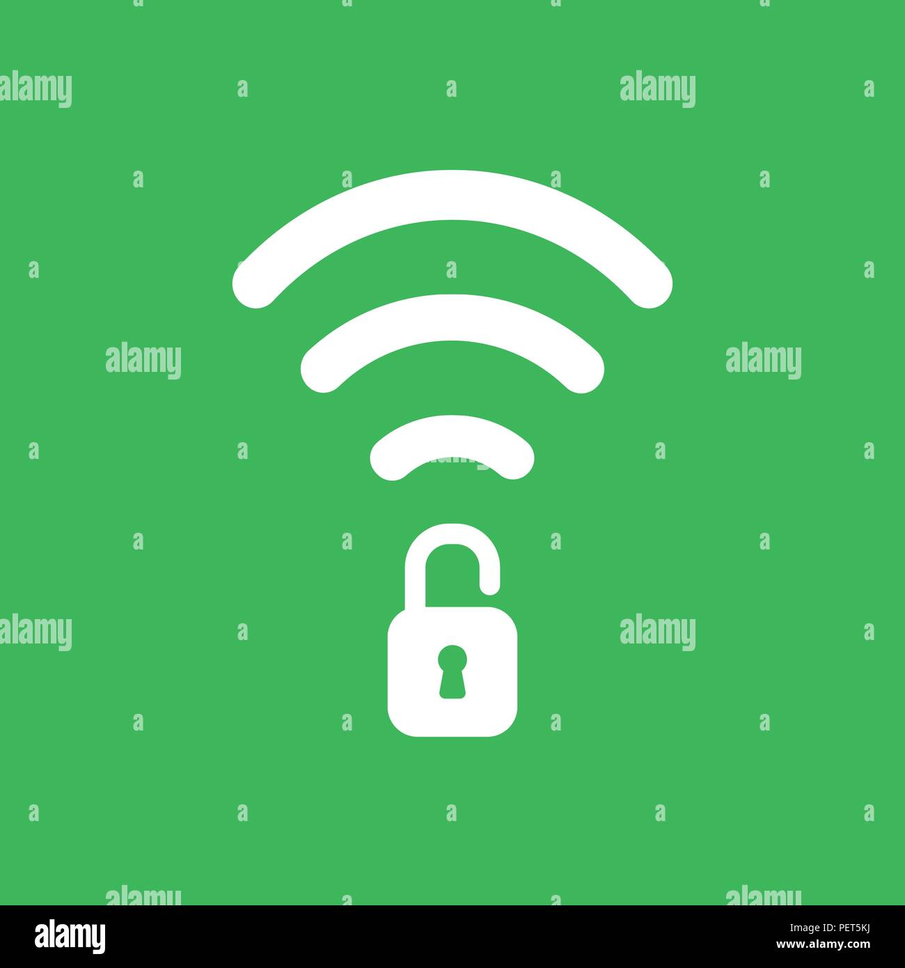 Flat vector icon concept of wireless wifi symbol with opened padlock on ...