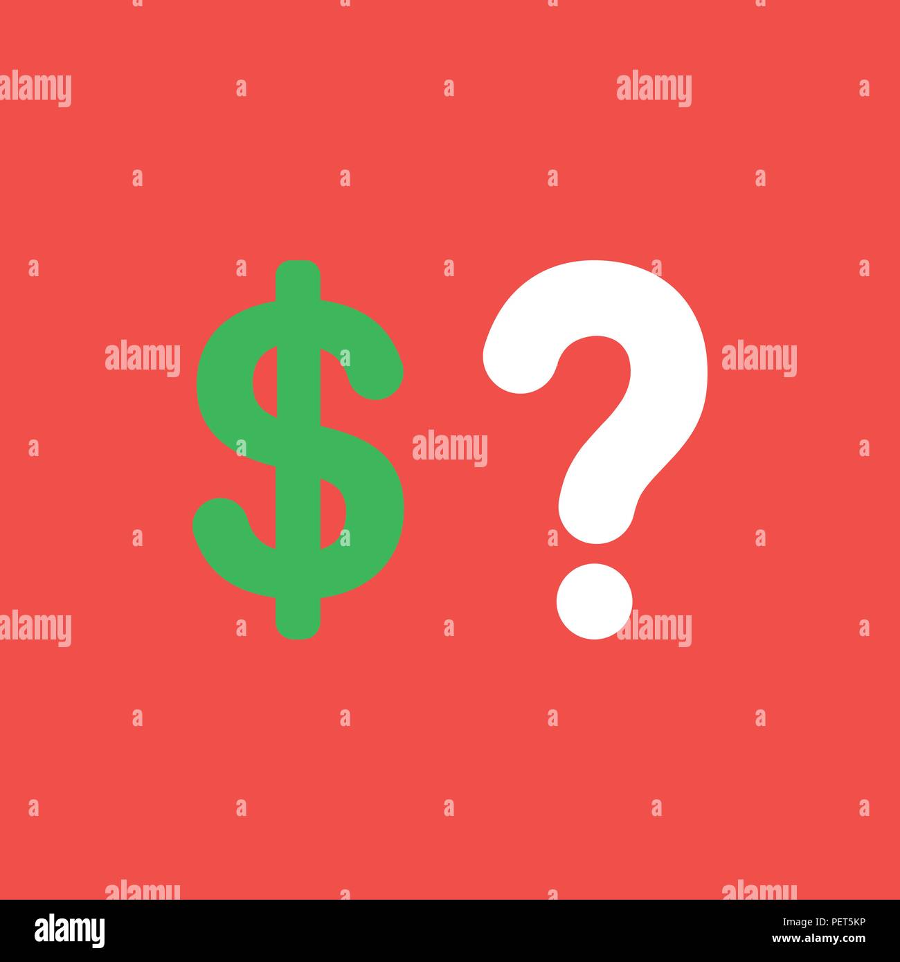 Flat vector icon concept of dollar symbol with question mark on red ...