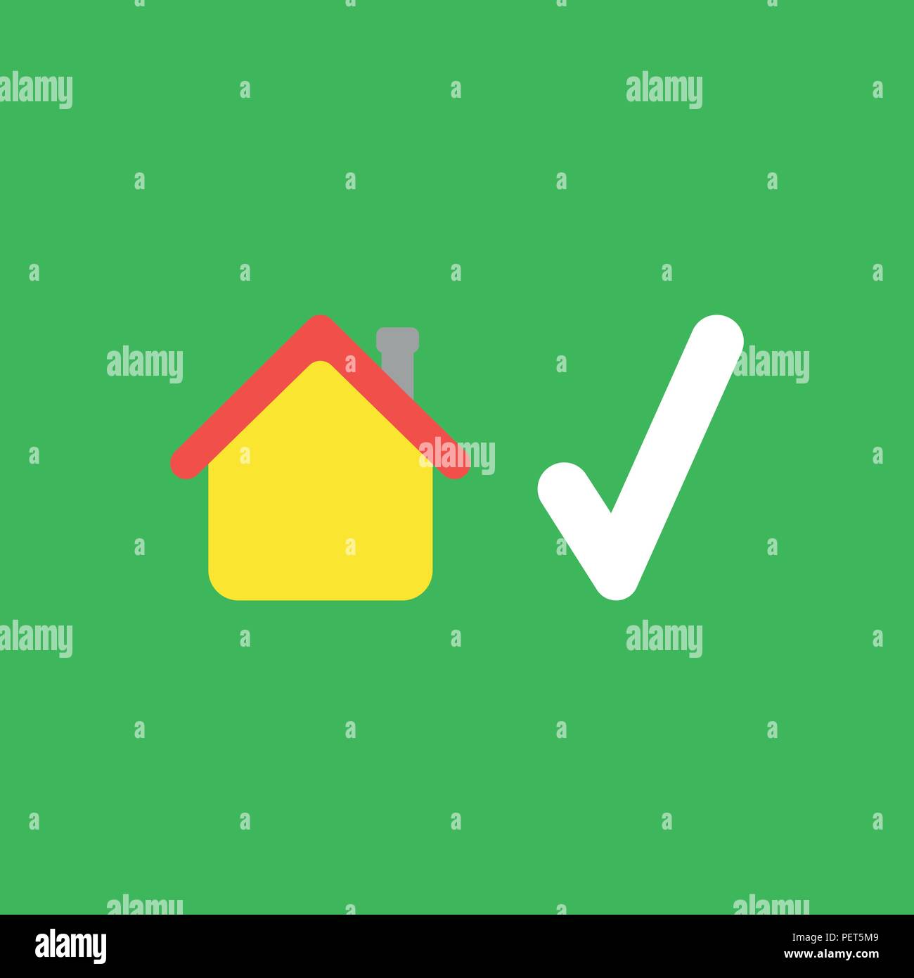 Flat vector icon concept of house with check mark on green background ...