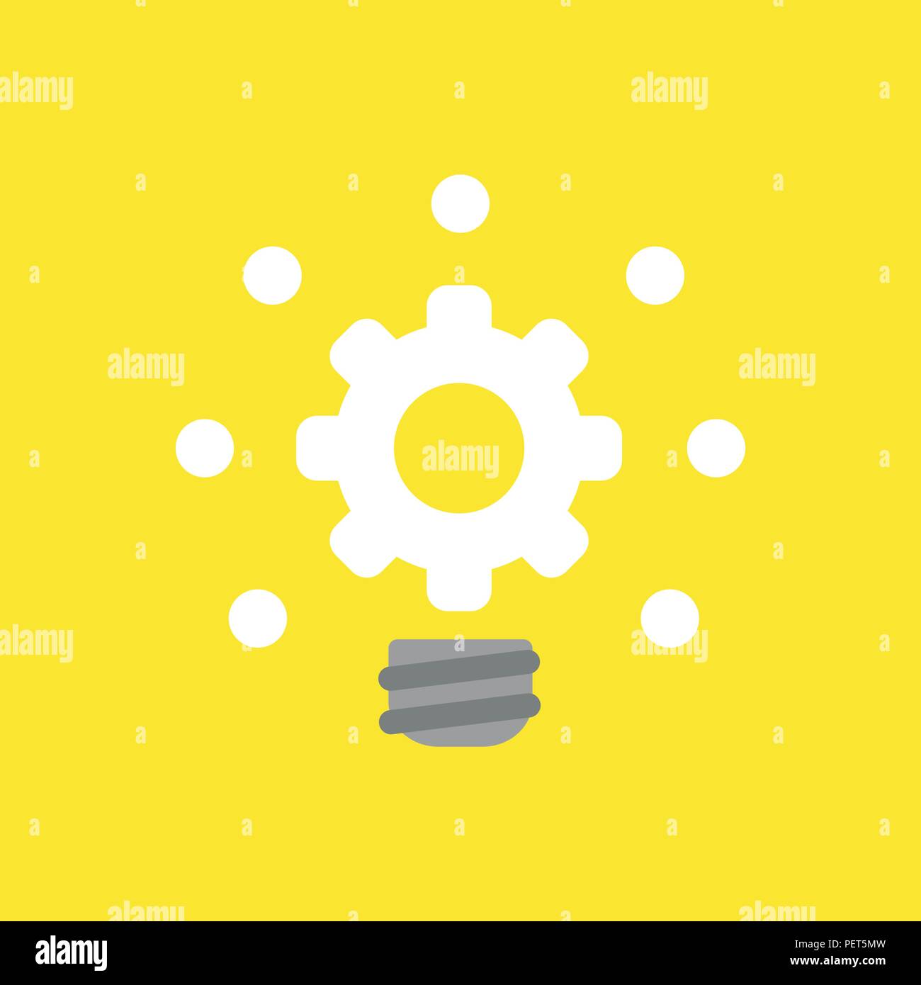 Flat vector icon concept of glowing gear light bulb on yellow ...