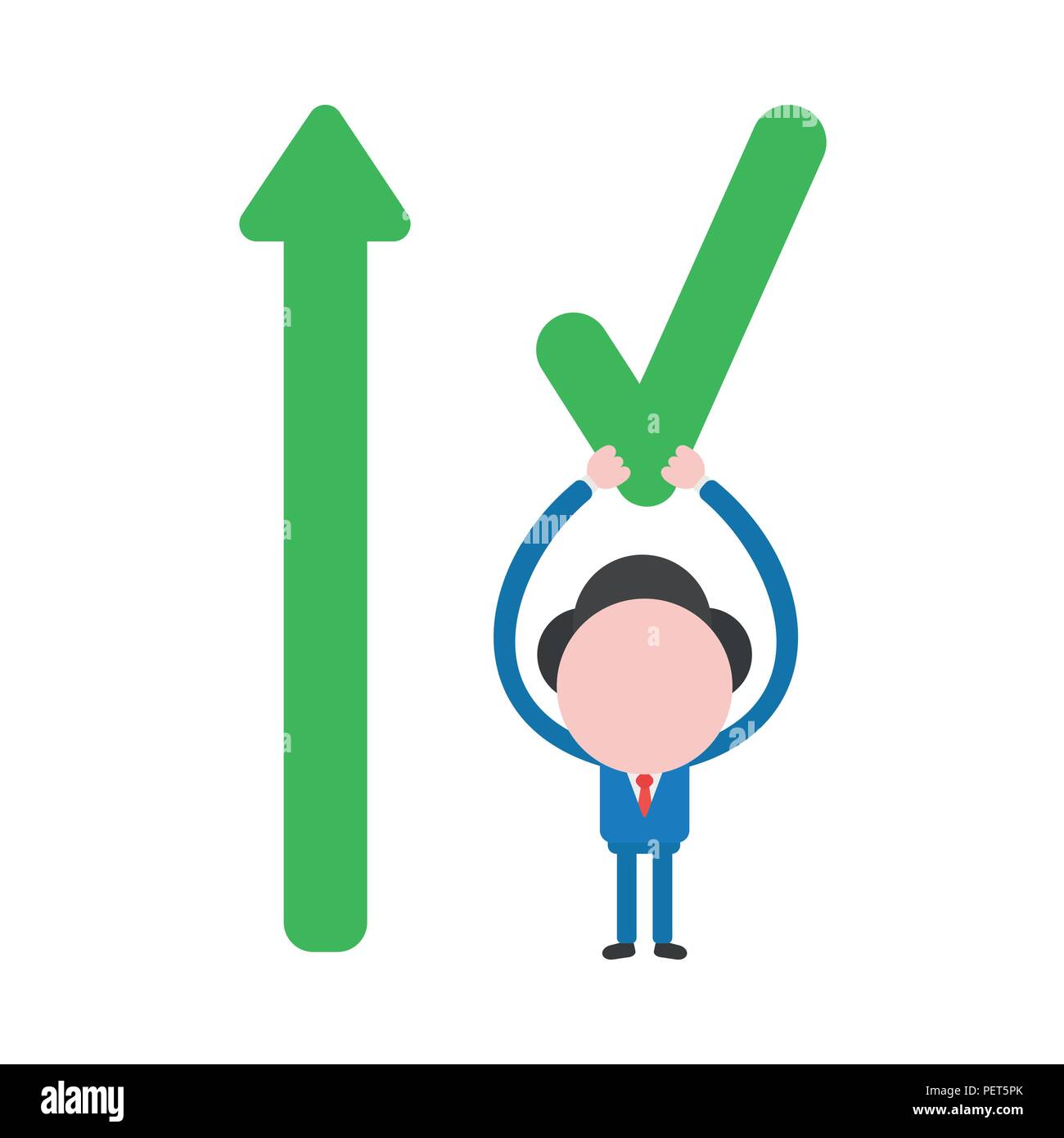 Vector illustration businessman character holding up check mark with ...