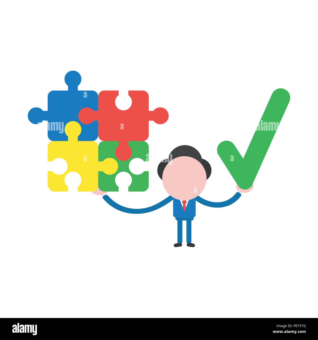 Vector illustration businessman character holding connected jigsaw ...