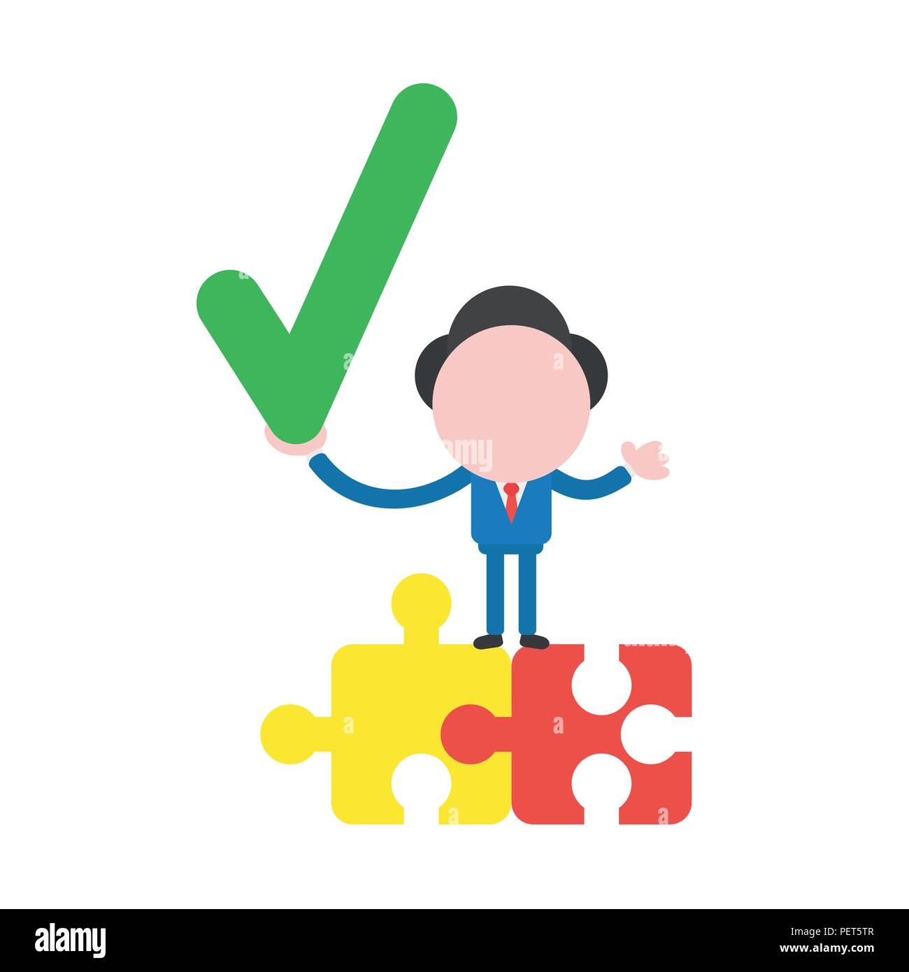 Vector illustration businessman character standing on connected jigsaw ...