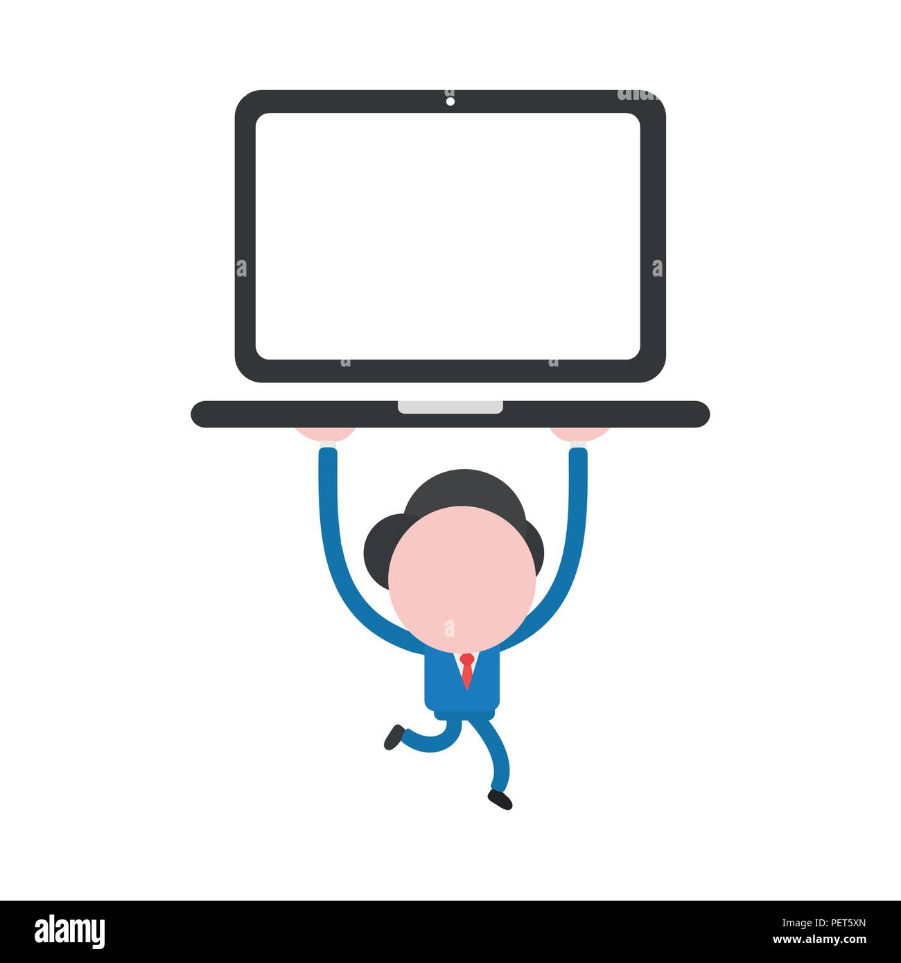 Vector illustration businessman character walking and holding up laptop ...