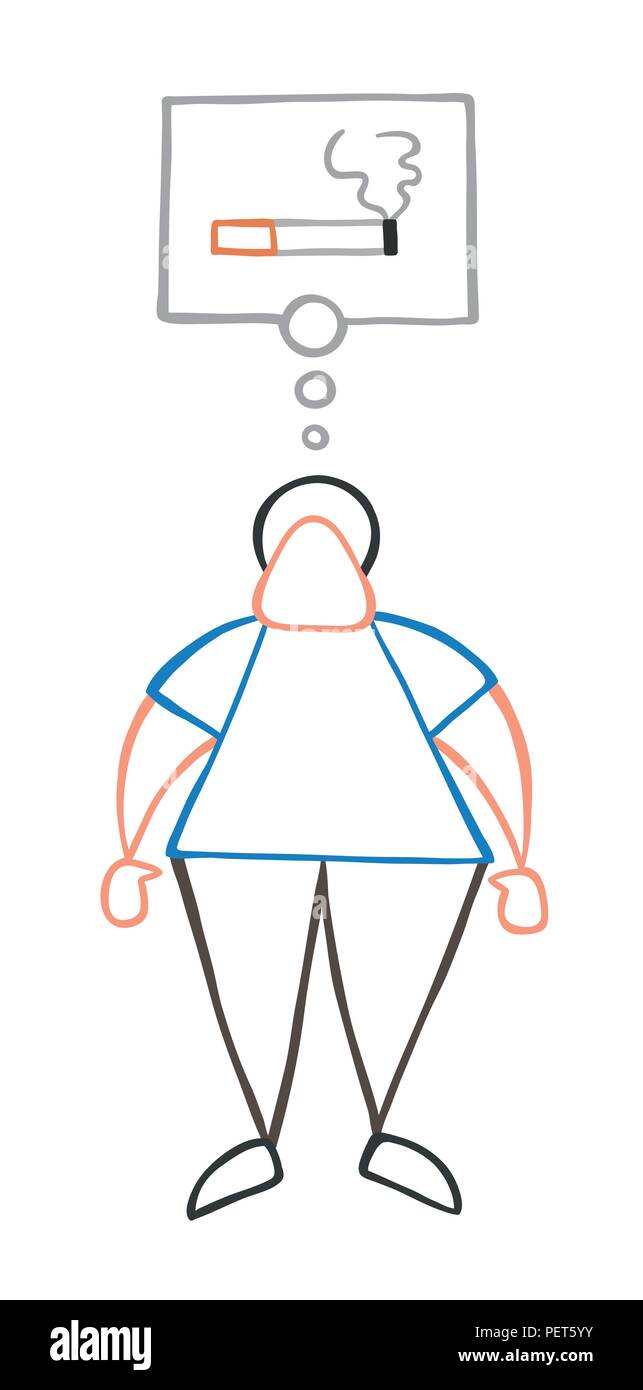Vector illustration cartoon man character standing and thinking smoking ...