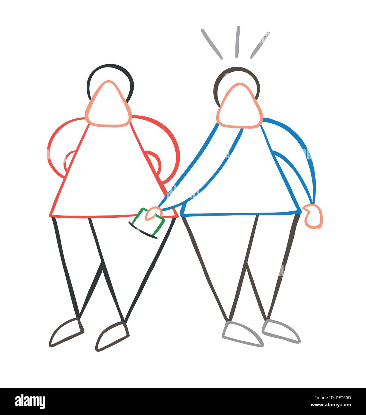 Vector illustration cartoon thief man stealing money from other man ...