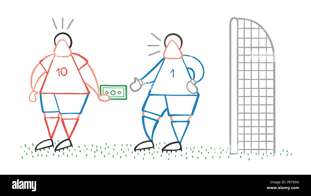 Vector illustration cartoon soccer player man giving bribe and ...