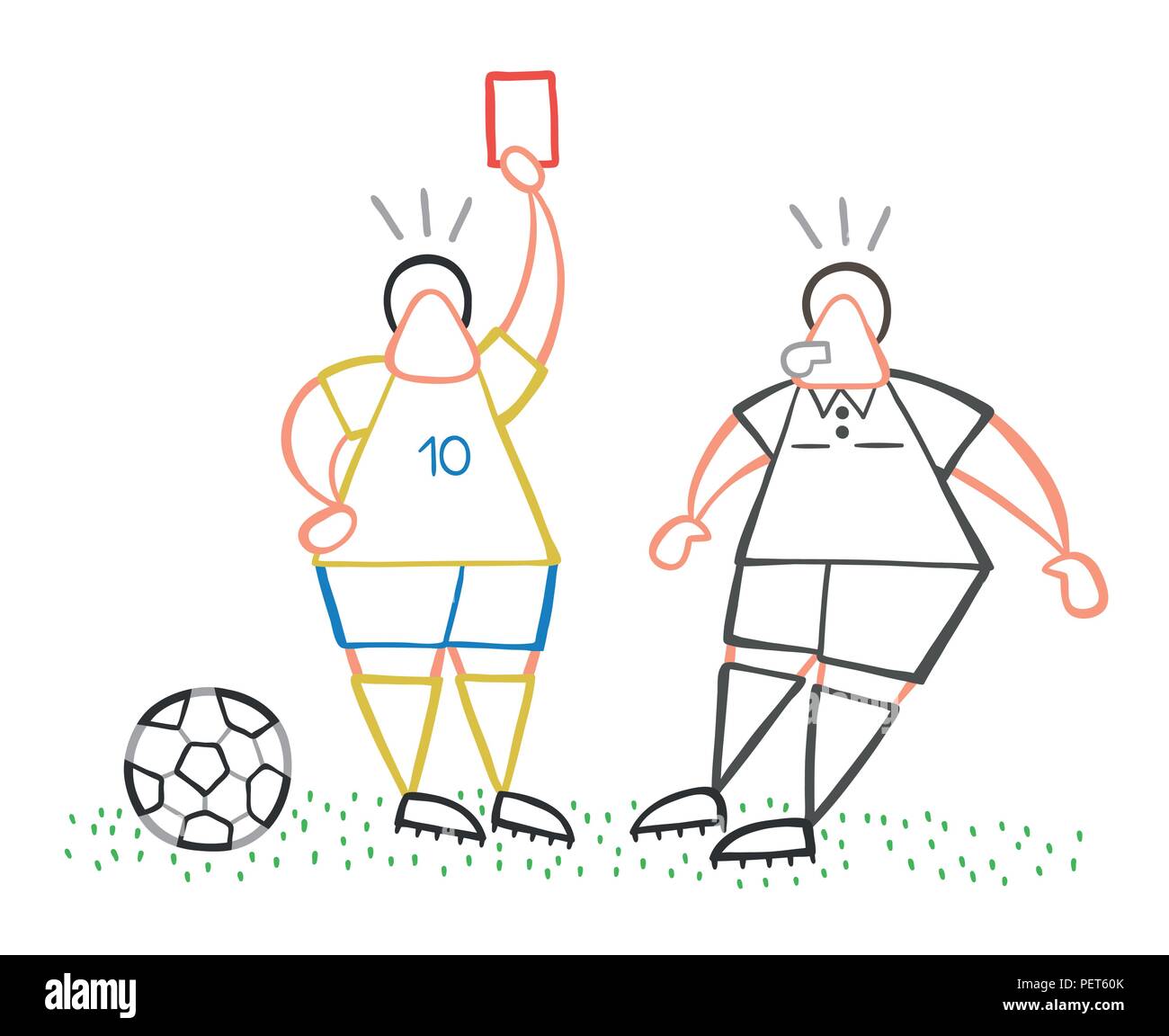 Vector illustration cartoon soccer player man showing red card to ...