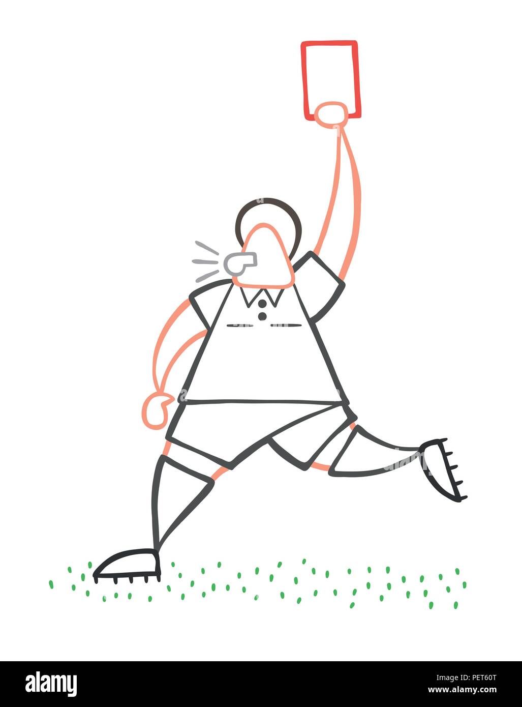 Vector illustration cartoon referee man running and showing red card ...