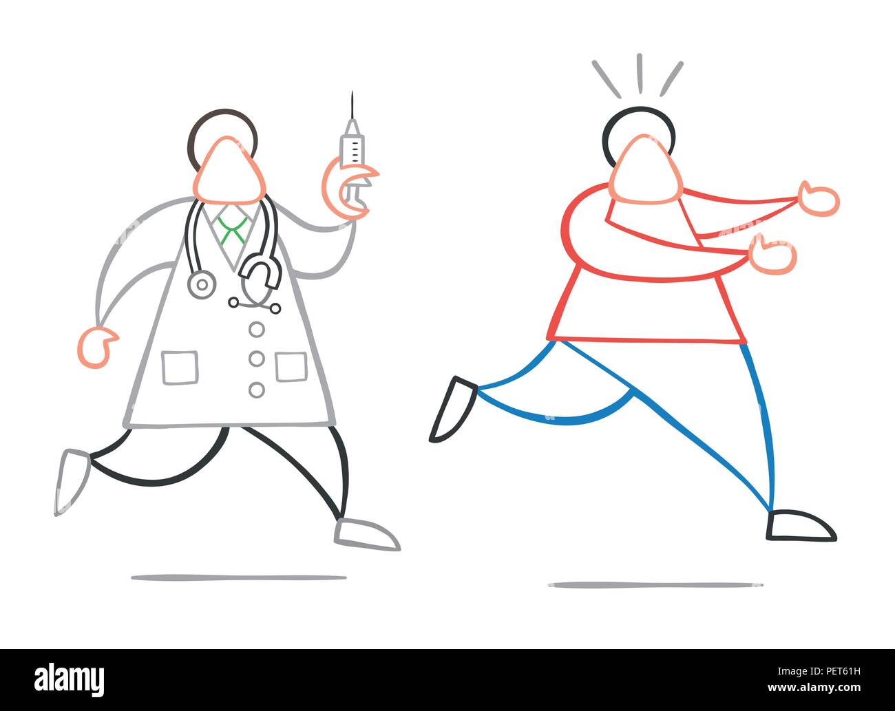 Vector illustration cartoon doctor man with stethoscope and running ...