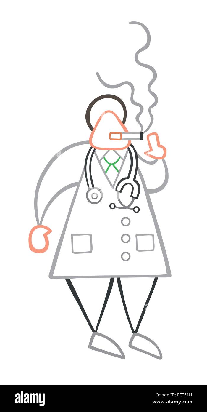Vector illustration cartoon doctor man standing and smoking cigarette ...