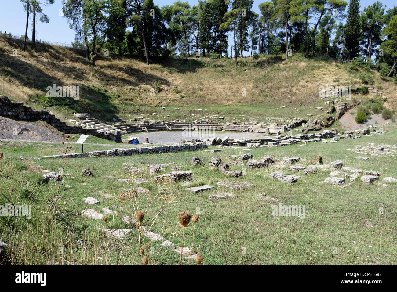 View of the ancient Greek theatre of Megalopolis, Arcadia, central ...
