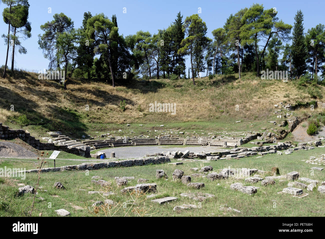 View of the ancient Greek theatre of Megalopolis, Arcadia, central ...