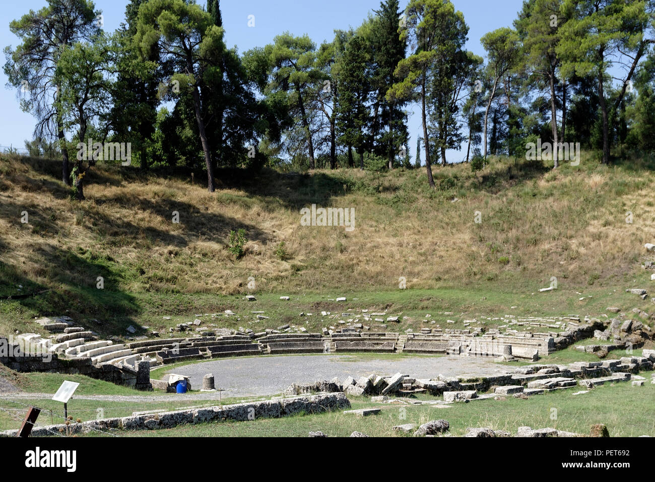View of the ancient Greek theatre of Megalopolis, Arcadia, central ...