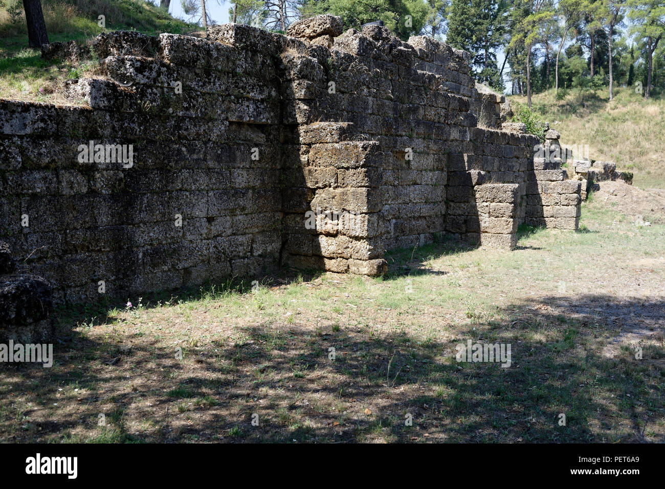 The side retaining wall of the ancient Greek theatre of Megalopolis ...