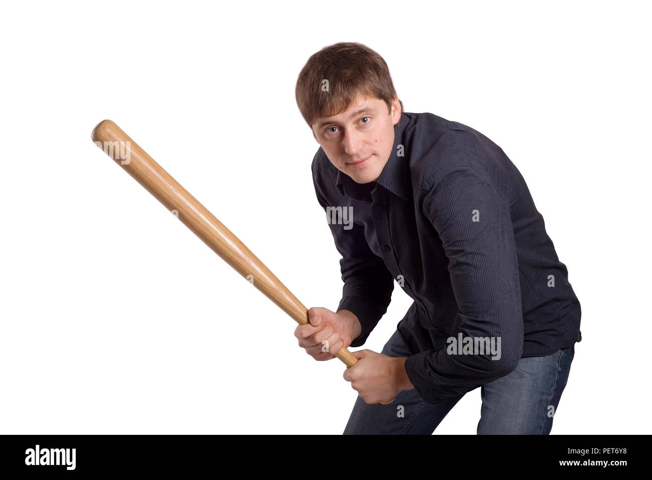 man with a bat isolated on a white background Stock Photo - Alamy