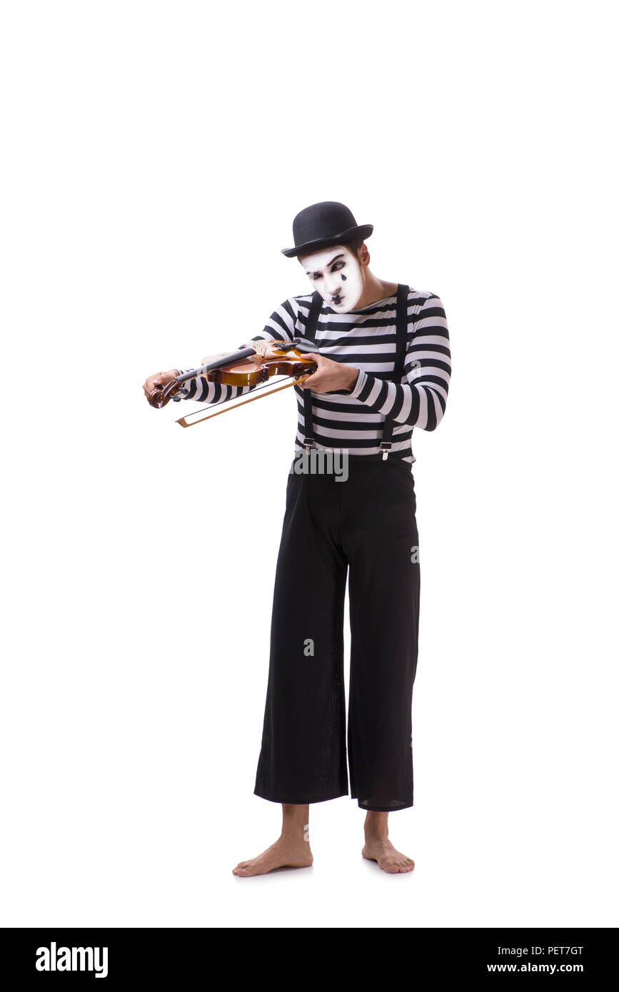 Mime playing violin isolated on white Stock Photo - Alamy