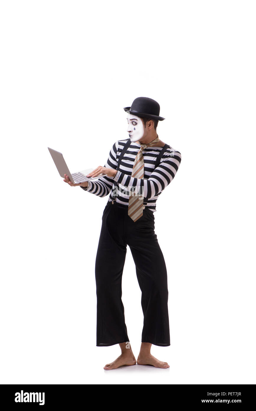 Mime with laptop isolated on white background Stock Photo - Alamy