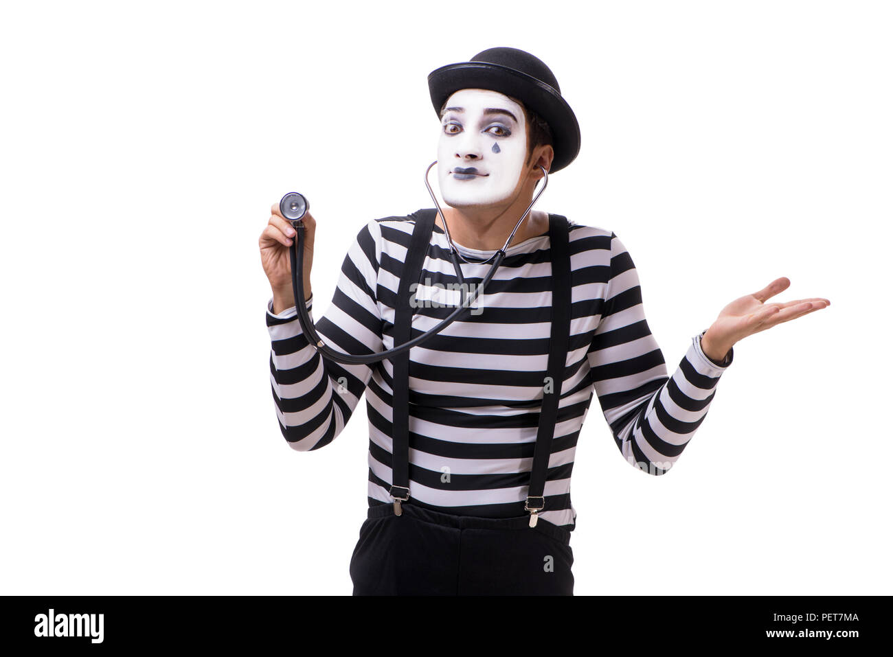 Mime with stethoscope isolated on white background Stock Photo - Alamy