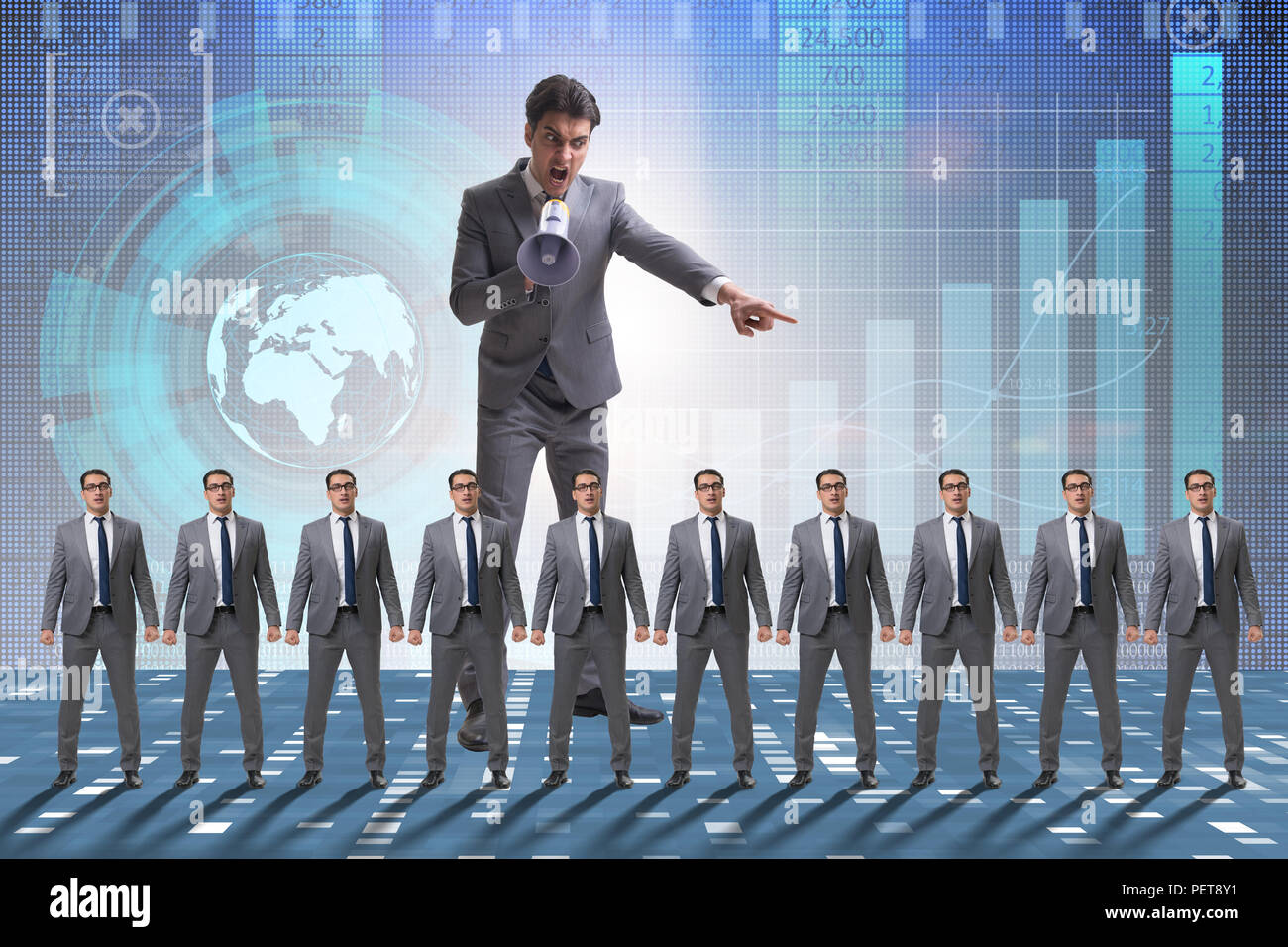 Concept of angry boss yelling with loudspeaker Stock Photo - Alamy