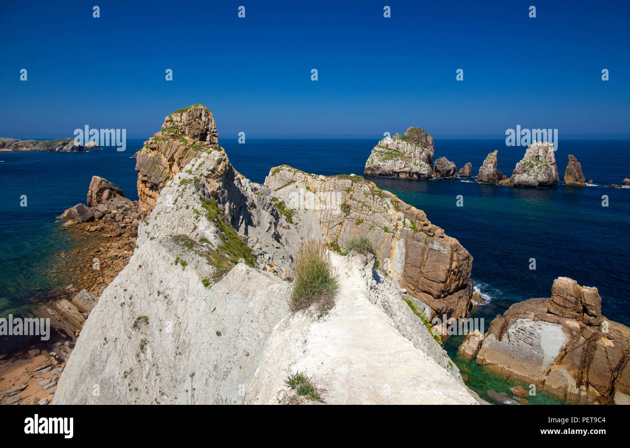 Cantabria, coastal landscape along Costa Quebrada, The Broken Coast ...