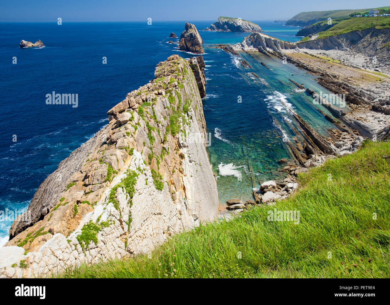 Cantabria, coastal landscape along Costa Quebrada, The Broken Coast ...