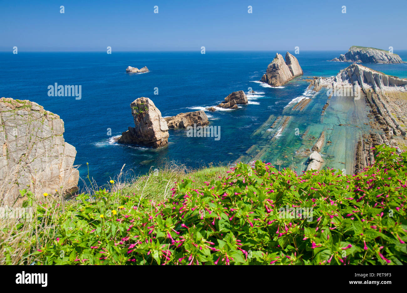 Cantabria, coastal landscape along Costa Quebrada, The Broken Coast ...