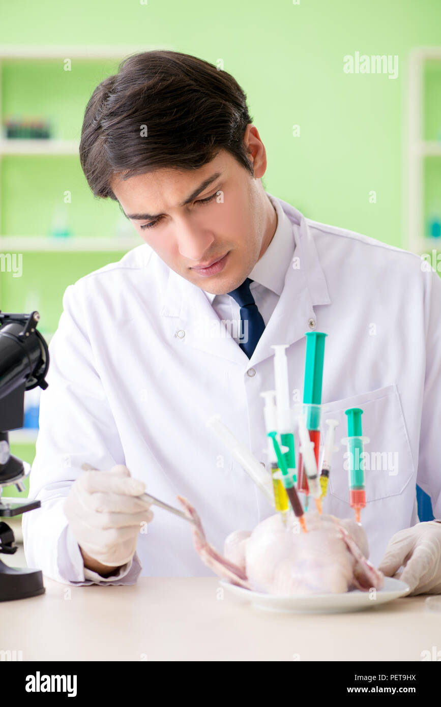 Lab assistant testing GMO chicken Stock Photo - Alamy
