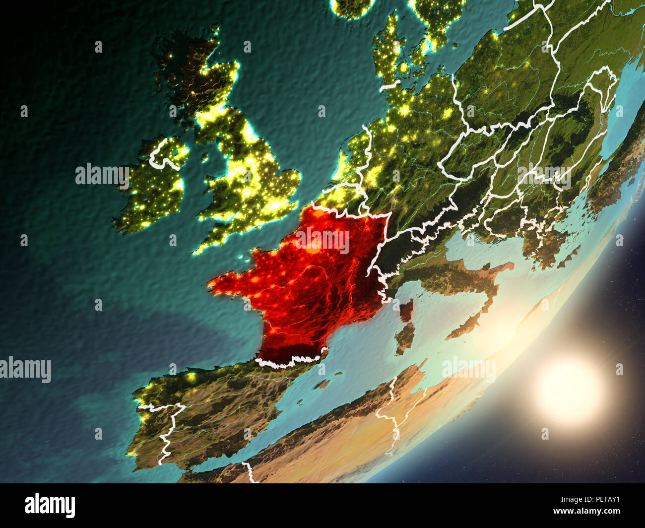 France from space with highly detailed surface textures and visible ...