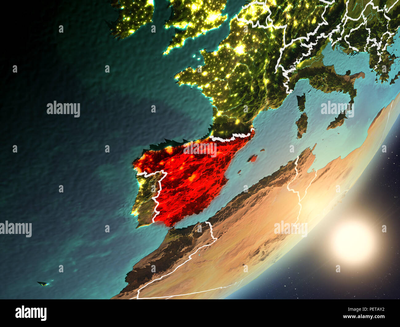 Spain from space with highly detailed surface textures and visible ...