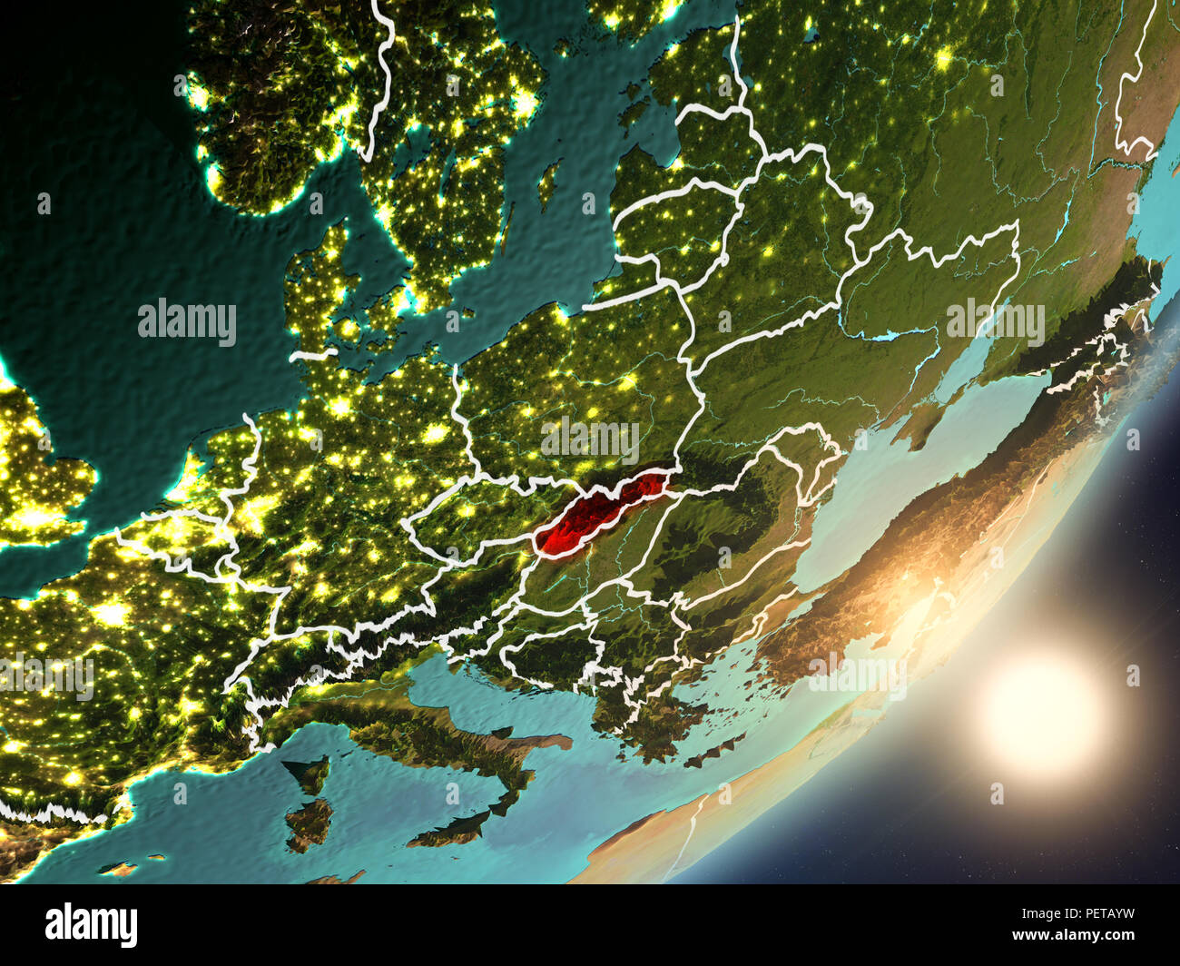 Slovakia from space with highly detailed surface textures and visible ...