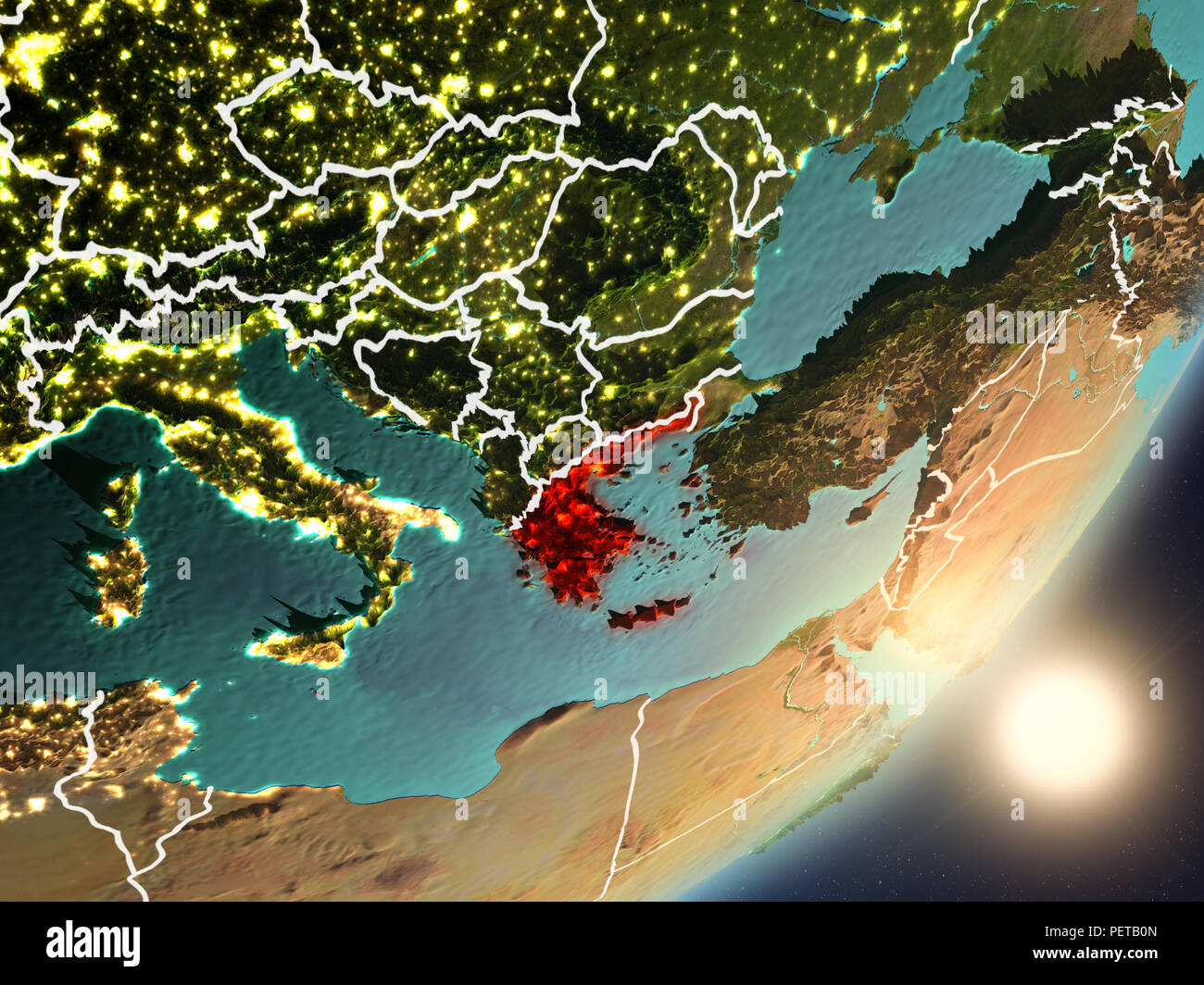 Greece from space with highly detailed surface textures and visible ...