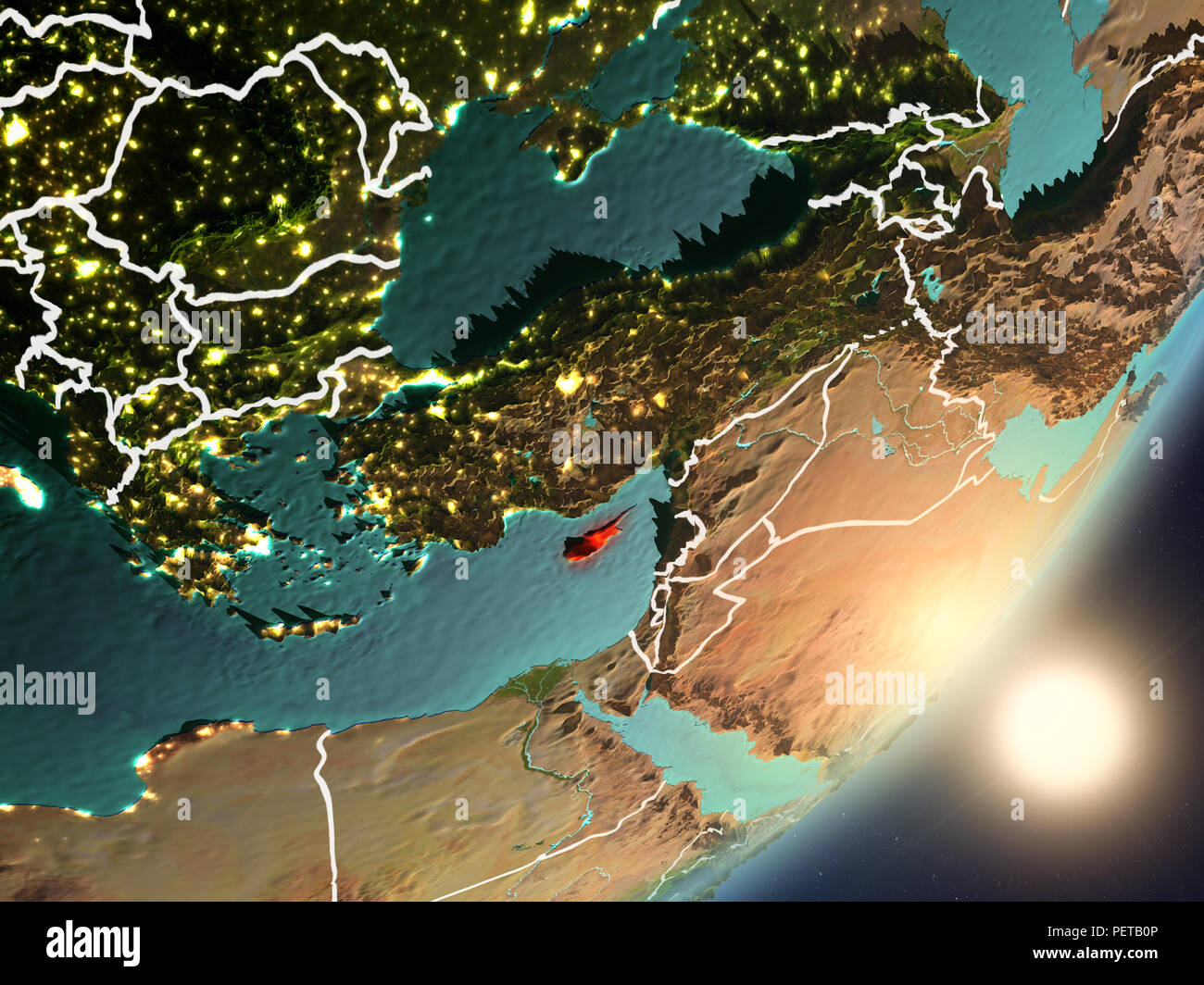 Cyprus from space with highly detailed surface textures and visible ...