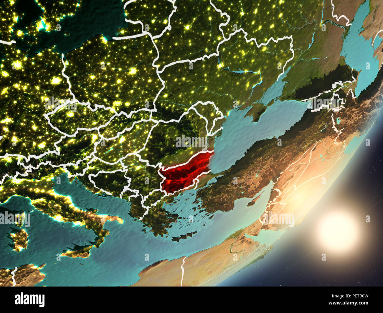 Bulgaria from space with highly detailed surface textures and visible ...