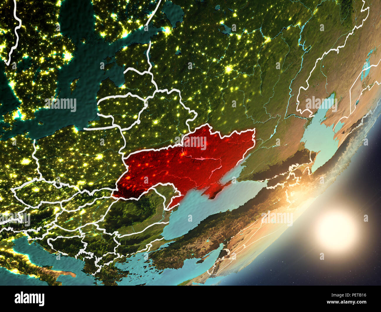 Ukraine from space with highly detailed surface textures and visible ...
