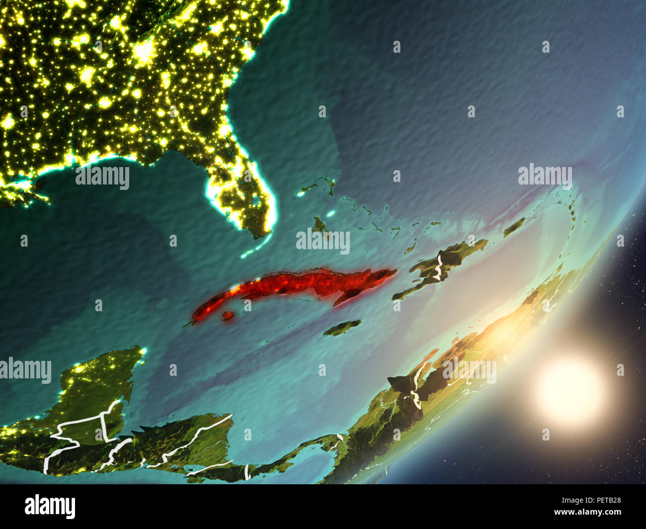 Cuba from space with highly detailed surface textures and visible ...