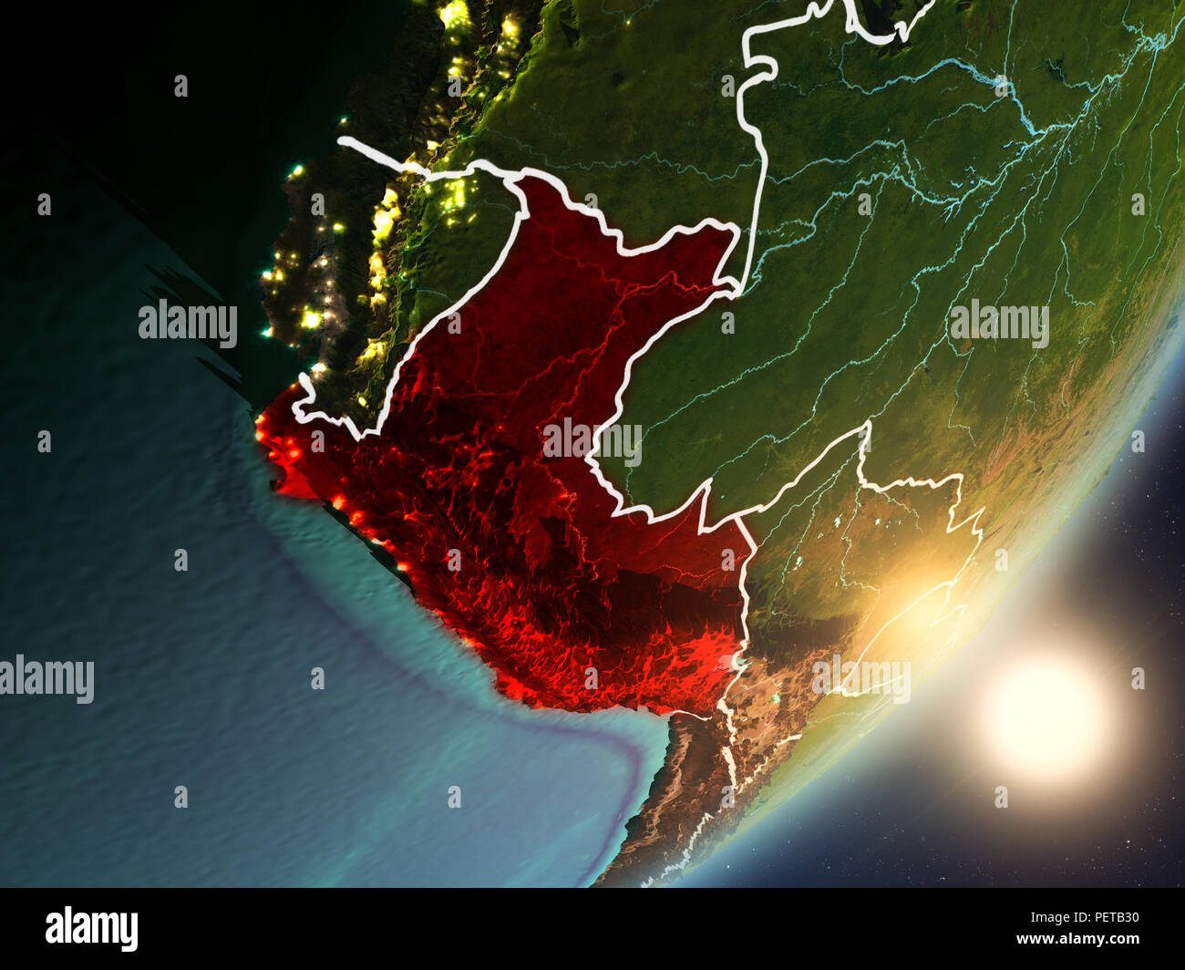 Peru from space with highly detailed surface textures and visible ...