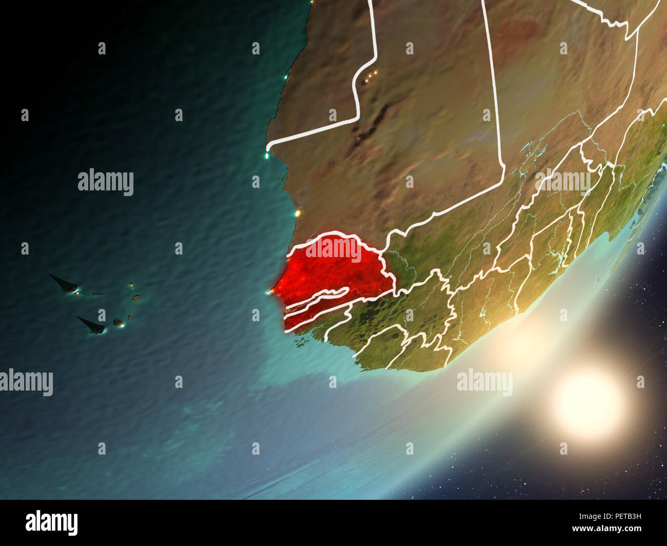 Senegal from space with highly detailed surface textures and visible ...