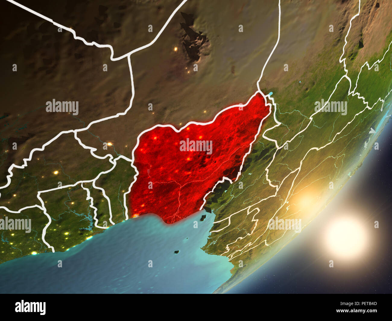 Nigeria from space with highly detailed surface textures and visible ...