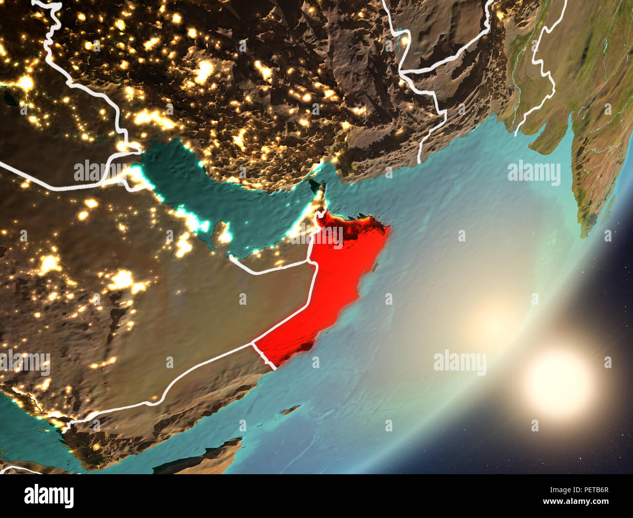 Oman from space with highly detailed surface textures and visible ...